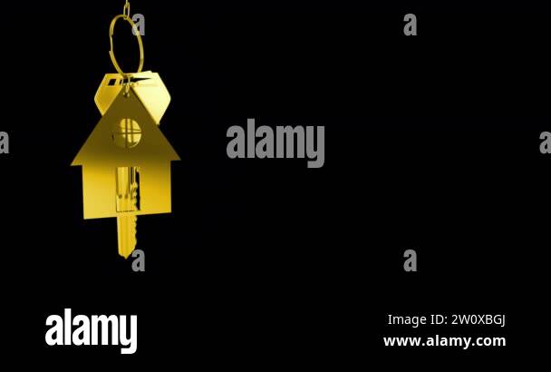 Animation of golden house keys and house shaped key fob hanging on a ...