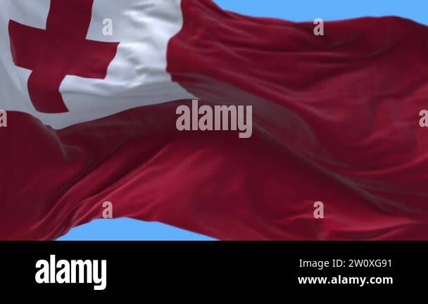 4k Tonga National flag wrinkles waving wind sky seamless loop ...