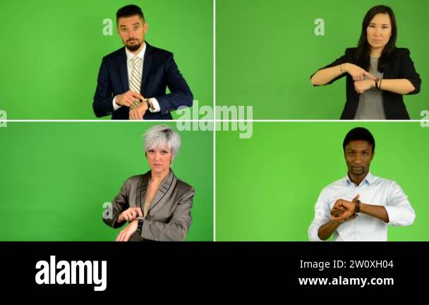 4K compilation (montage) - people point to watch-time (caucasian woman ...