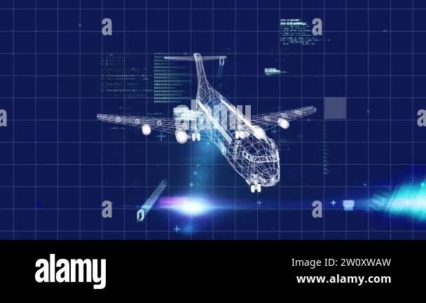 Animation of a revolving 3d technical drawing of an aeroplane in white ...