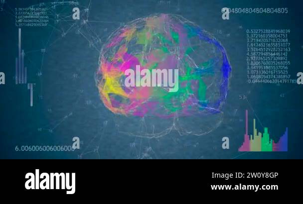 Rotating 360 low polygonal brain 3D model on blue background with ...