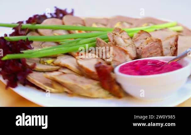 Meat dishes of different preparations.A variety of meat dishes in the ...