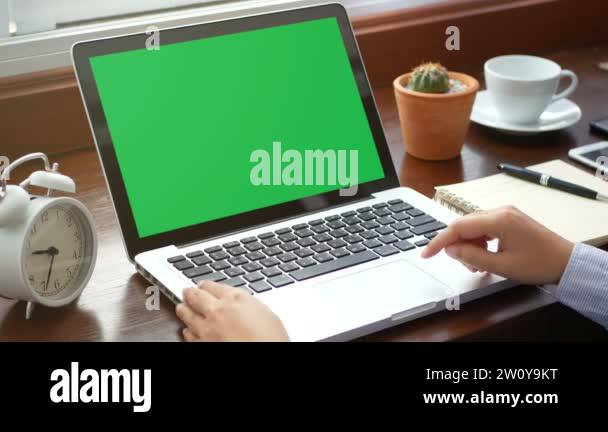 4K. close-up woman working with laptop computer, using finger with ...