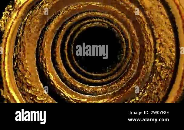 Gold liquid flows with splashes around sphere with attraction to its ...