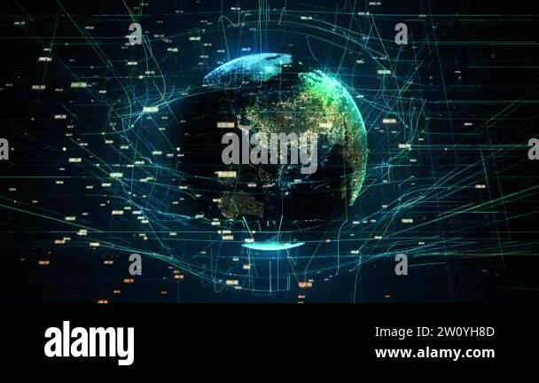 Earth globe with transparent night map of earth slow rotates around its ...