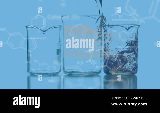 Animation of three laboratory beakers being filled with colored ...