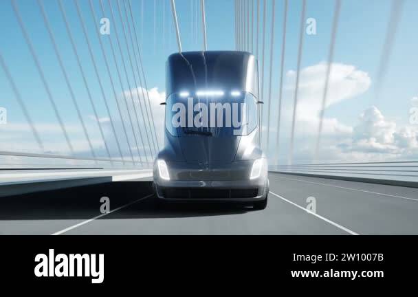 3d model of futuristic electric truck on the bridge. Electric ...