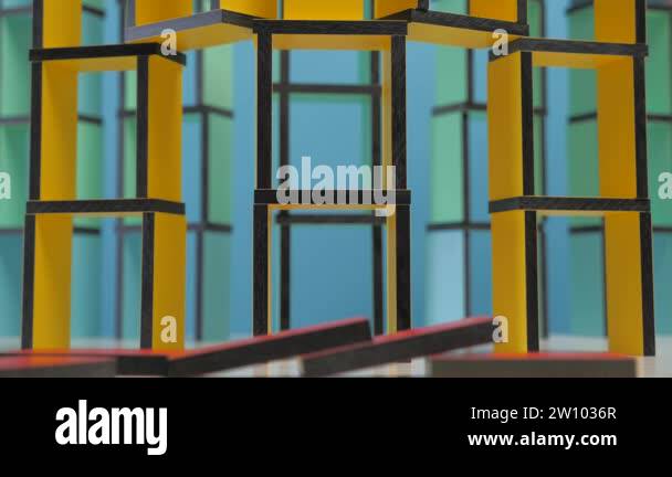 Conceptual domino building falling down, causing a domino effect ...