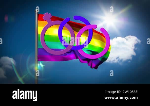 Animation Of A Purple And A Pink Male Gender Symbol Linked With A