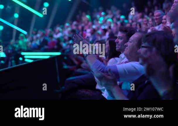 People viewers in a TV studio while recording a TV show Stock Video ...