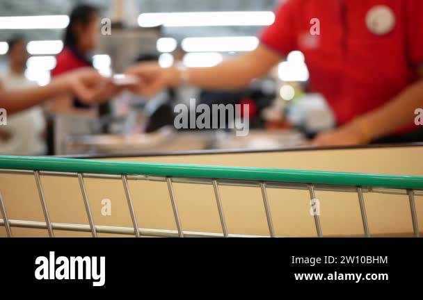 Little child girl with her family at a supermarket cashier, Child ...