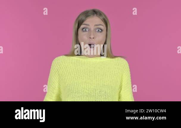 Excited Young Girl Screaming Pink Background Stock Video Footage Alamy 4862