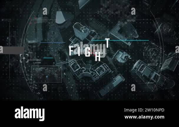 Animation of the word Fight written in white text in a grey banner over ...