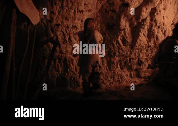 Primitive Prehistoric Neanderthal Child Wearing Animal Skin Draws ...