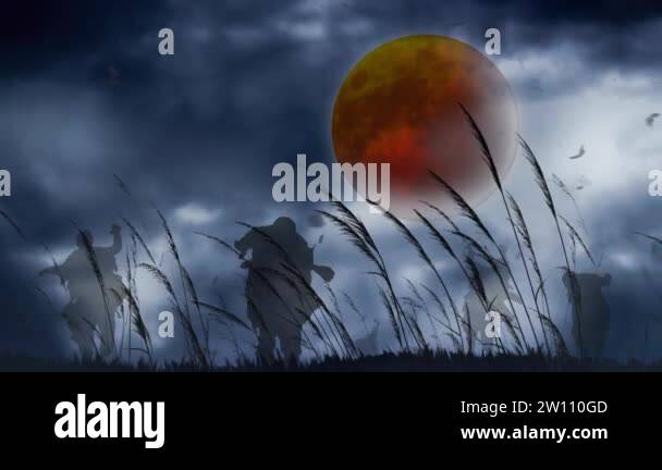 Zombies in the Howling Wind Orange Moon 4K features silhouettes of ...