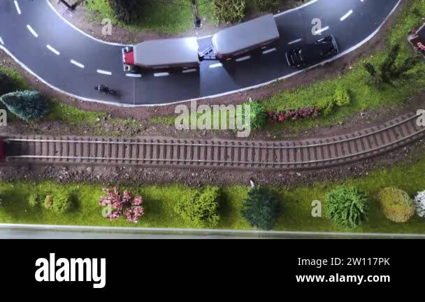 Top view of a moving model of a steam locomotive. Detailed model of ...