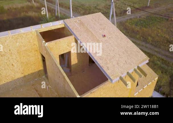 Construction of new and modern modular house. Walls made from composite ...
