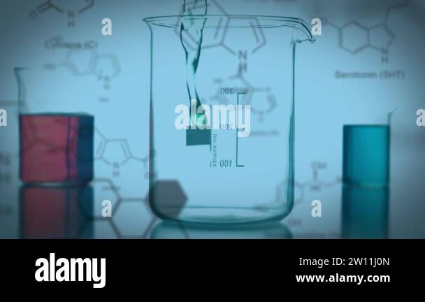 Animation of three laboratory beakers being filled with colored ...