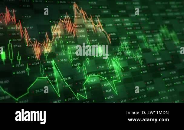 Abstract background with animation of growing charts and flowing ...