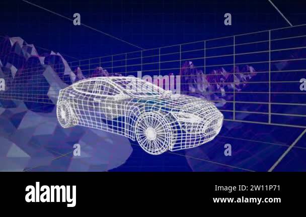 Animation of 3d technical drawing of a car in white with moving ...