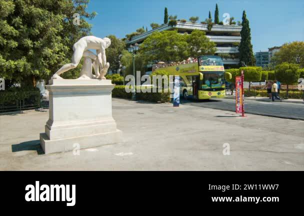 Athens Greece Hop-On Hop-Off Sightseeing Buses Riding Around Tourists ...