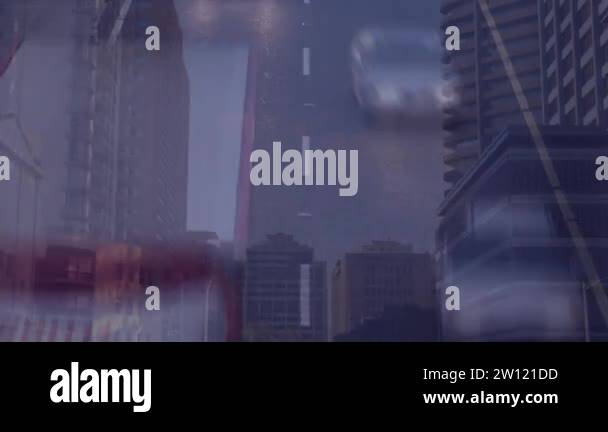 Animation of busy traffic passing on city street in fast motion with ...