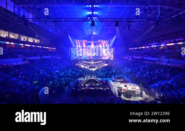 MOSCOW, RUSSIA - 14th SEPTEMBER 2019: esports gaming event. Big crowd ...
