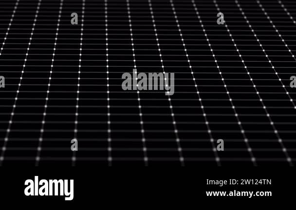 Black and white background of square polygons and dots. Point lines move from left to right ...
