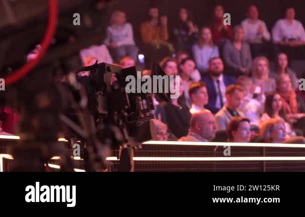 People viewers in a TV studio while recording a TV show Stock Video ...