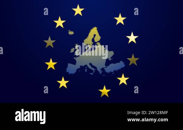 Animation of European Union flag with yellow stars turning in circle ...