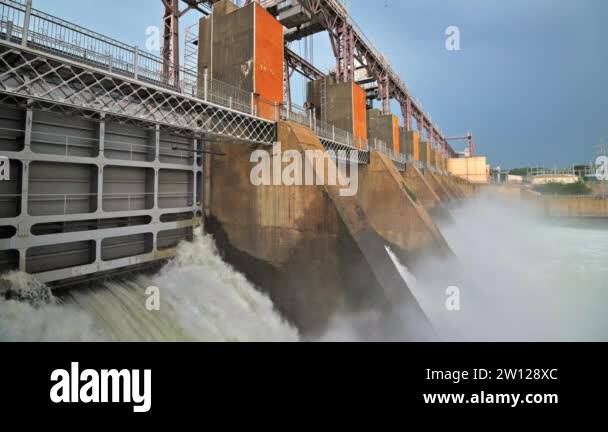 Discharge water from the dam of hydroelectric plant Stock Video Footage ...
