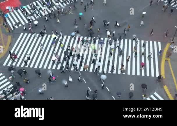 Shibuya, Tokyo, Japan - Aerial view of pedestrians walk at Shibuya ...