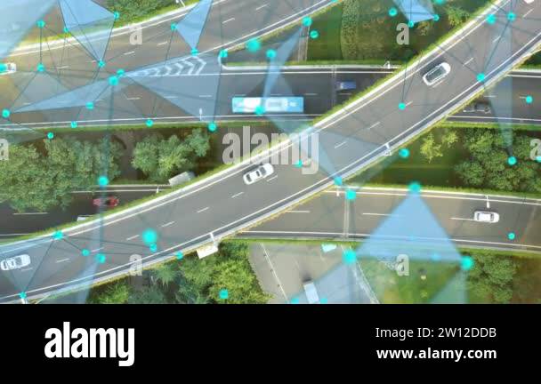 Traffic surveillance system in highway. Connected network. Speed and identity Control System ...
