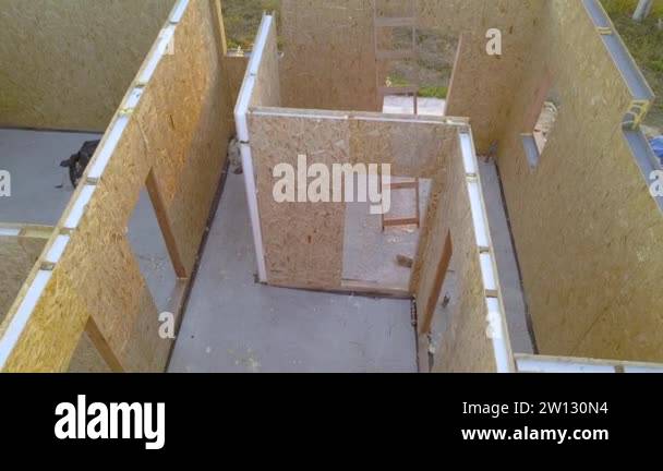 Construction of new and modern modular house. Walls made from composite ...
