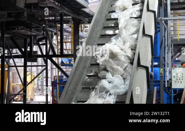 moving conveyor transporter on Modern waste recycling processing plant ...
