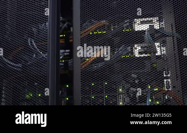 Data center. Open server rack door. Modern interior of server room ...