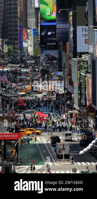 Times Square New York with billboards neon lights and Illuminated signs ...