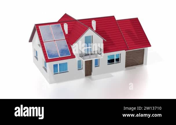 House with solar panels installed on a roof - 3D 4k animation Stock ...