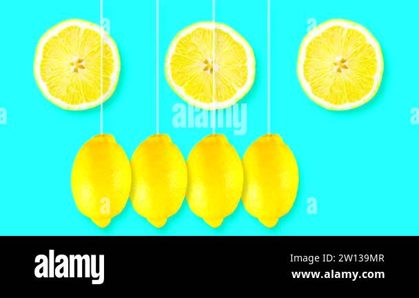 Lemon pendulum antistress. Looping animated movie made of fruits with ...