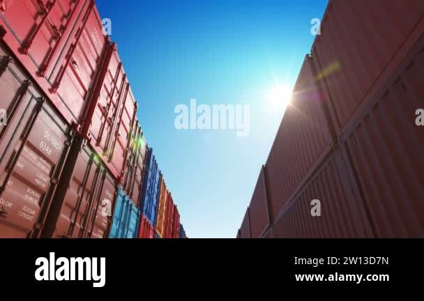 Beautiful Scene of Rows of Cargo Shipping Metal Containers in Warehouse ...