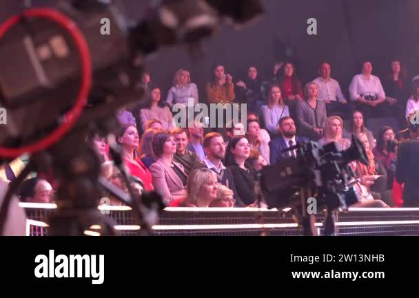 People viewers in a TV studio while recording a TV show Stock Video ...