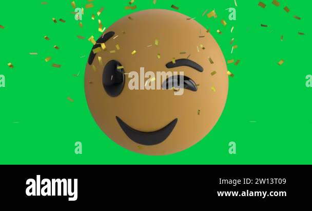 Animation of a winking emoji icon on a green screen background with ...