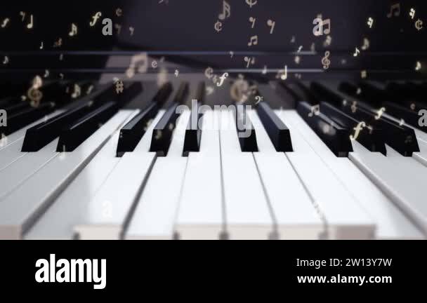 Background with animation of play on piano with pushing piano keys and ...