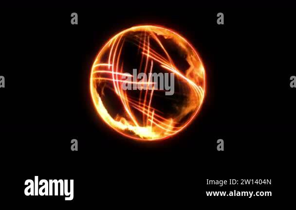 Plasma fire ball with flames on black background. Beautiful light. Glow ...