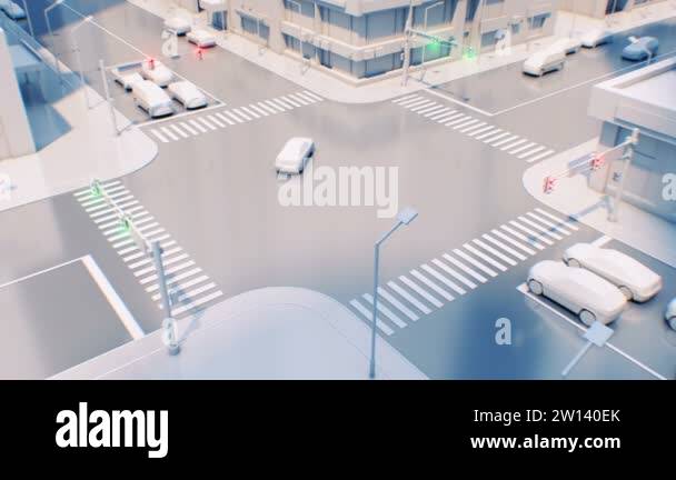 Beautiful Crossroad in Modern City with Traffic Lights Switching Green ...