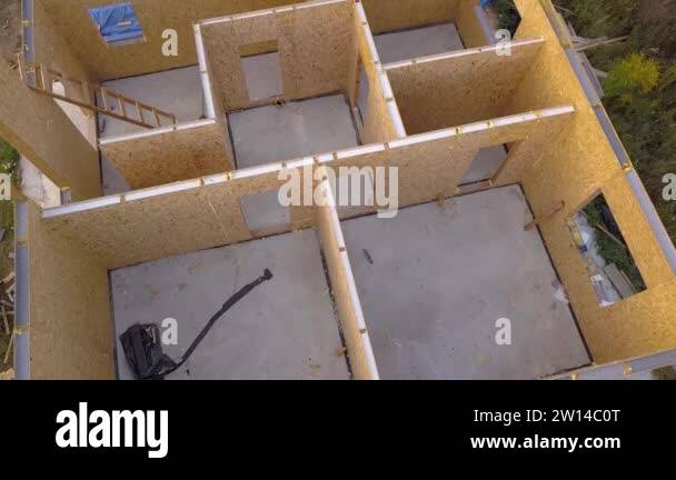 Construction of new and modern modular house. Walls made from composite ...