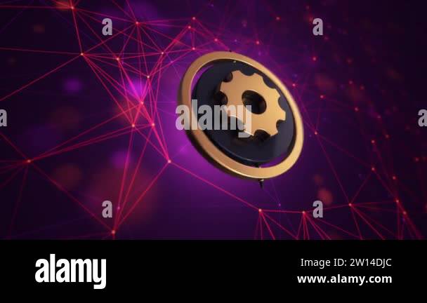 3d animation footage of gear icon with rotating circle on technology ...