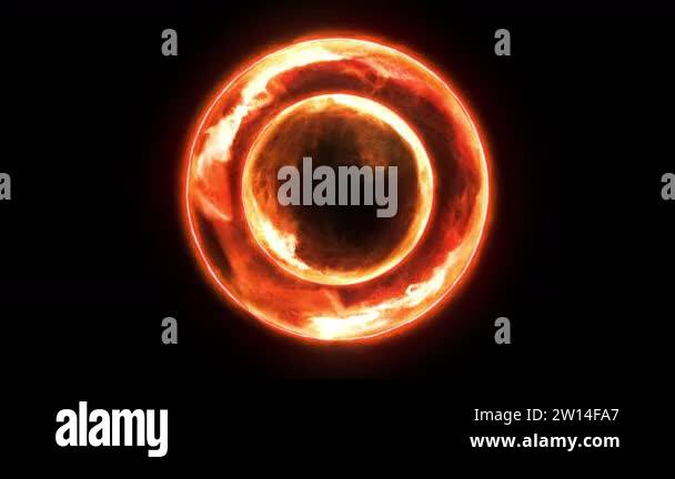 Plasma fire ball with flames on black background. Beautiful light. Glow ...