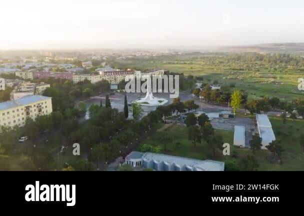 City Drone Hyperlapse buildings in Georgian Rustavi city. Old soviet ...