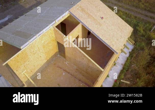 Construction of new and modern modular house. Walls made from composite ...